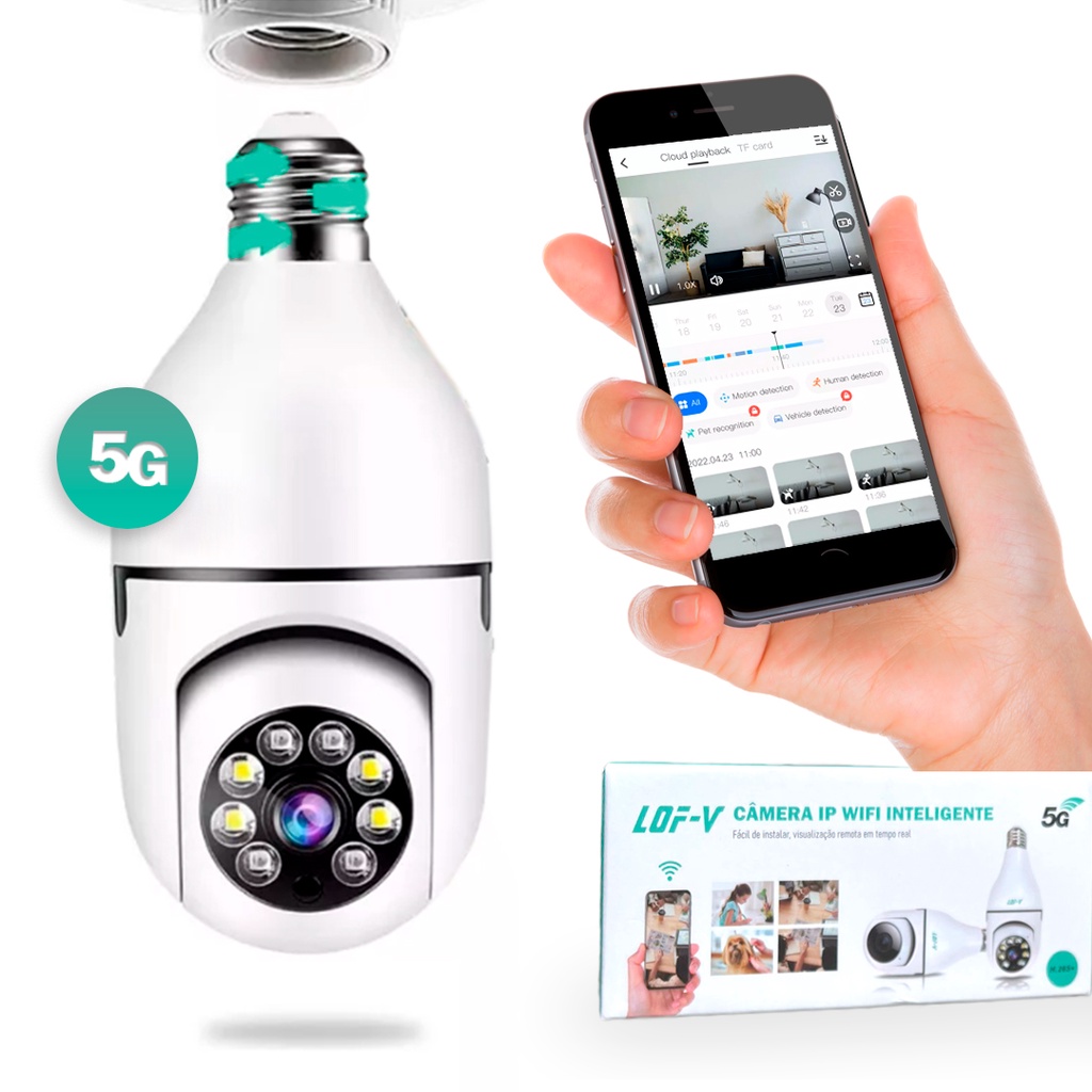 Câmera Ip Lâmpada Câmera Hd Sem Fio De Segurança 2.4g+5g 2mp | Shopee ...