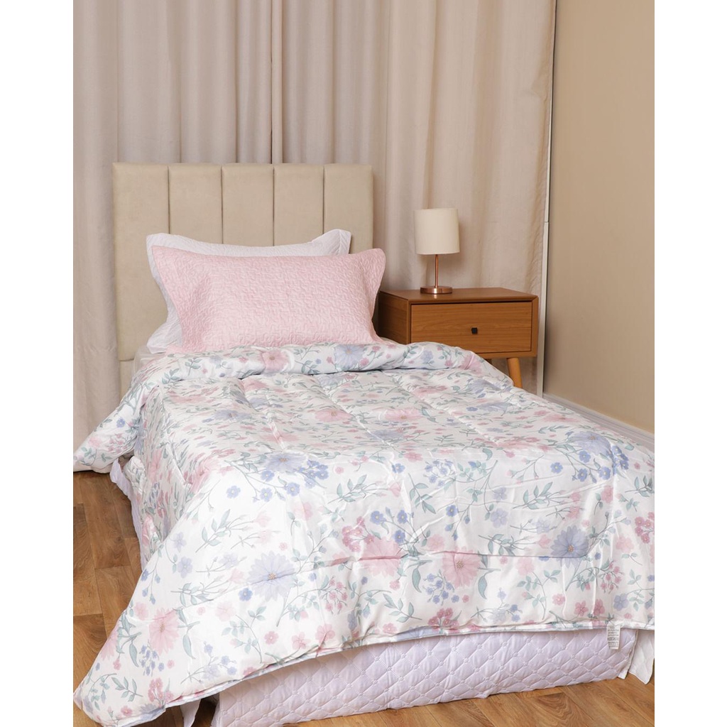 Edredom Solteiro Dupla Face Estampado Andreza Branco Floral | Shopee Brasil