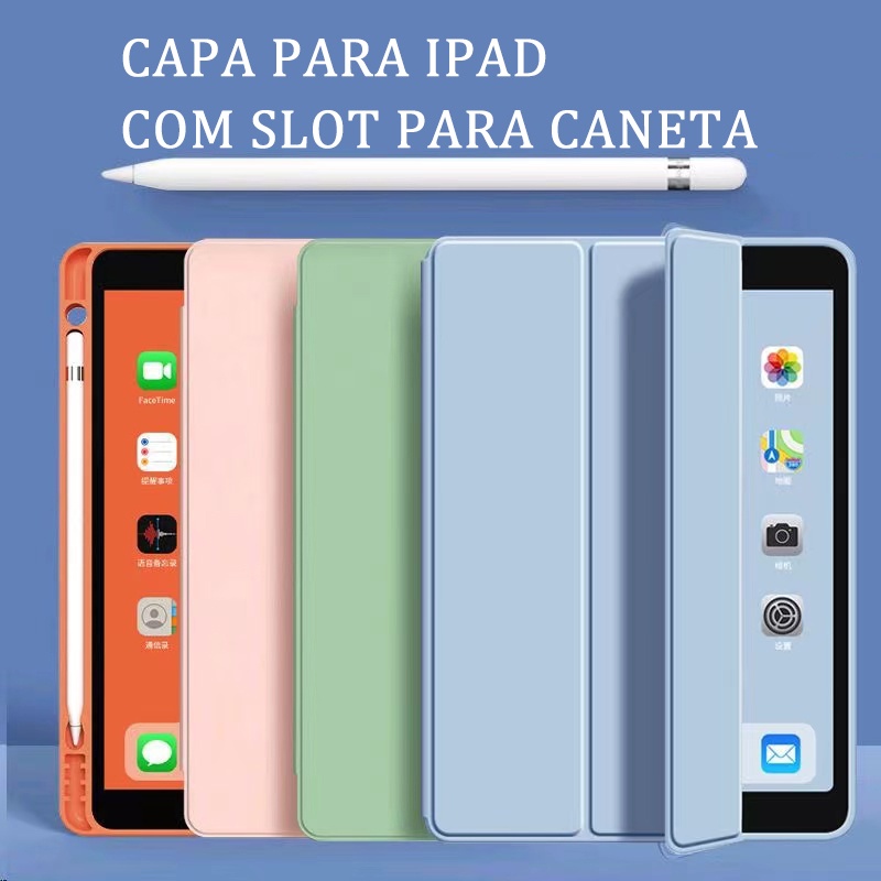 Case Capa Com Função Flip para iPad 7 8 9 10.2 Pol Com Slot para Caneta ...