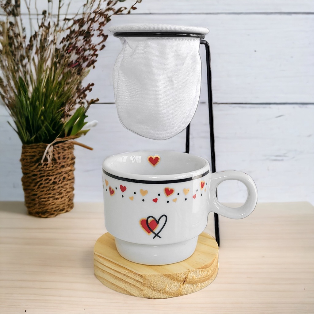 Mini coador de café individual com xícara de porcelana Vermelha ...