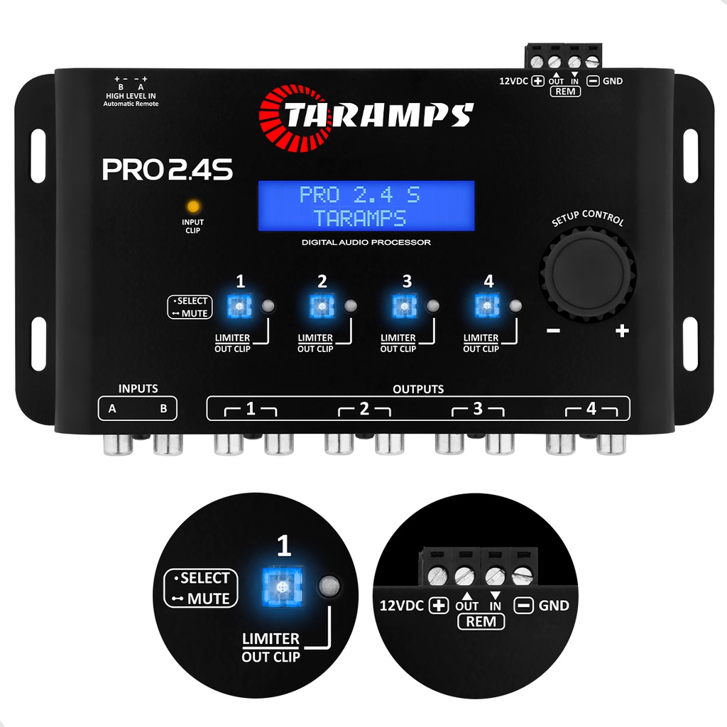 Processador Profissional Audio Digital Taramps PRO 2.4S Equalizador Crossover 4 Saídas - RCA FIO ...