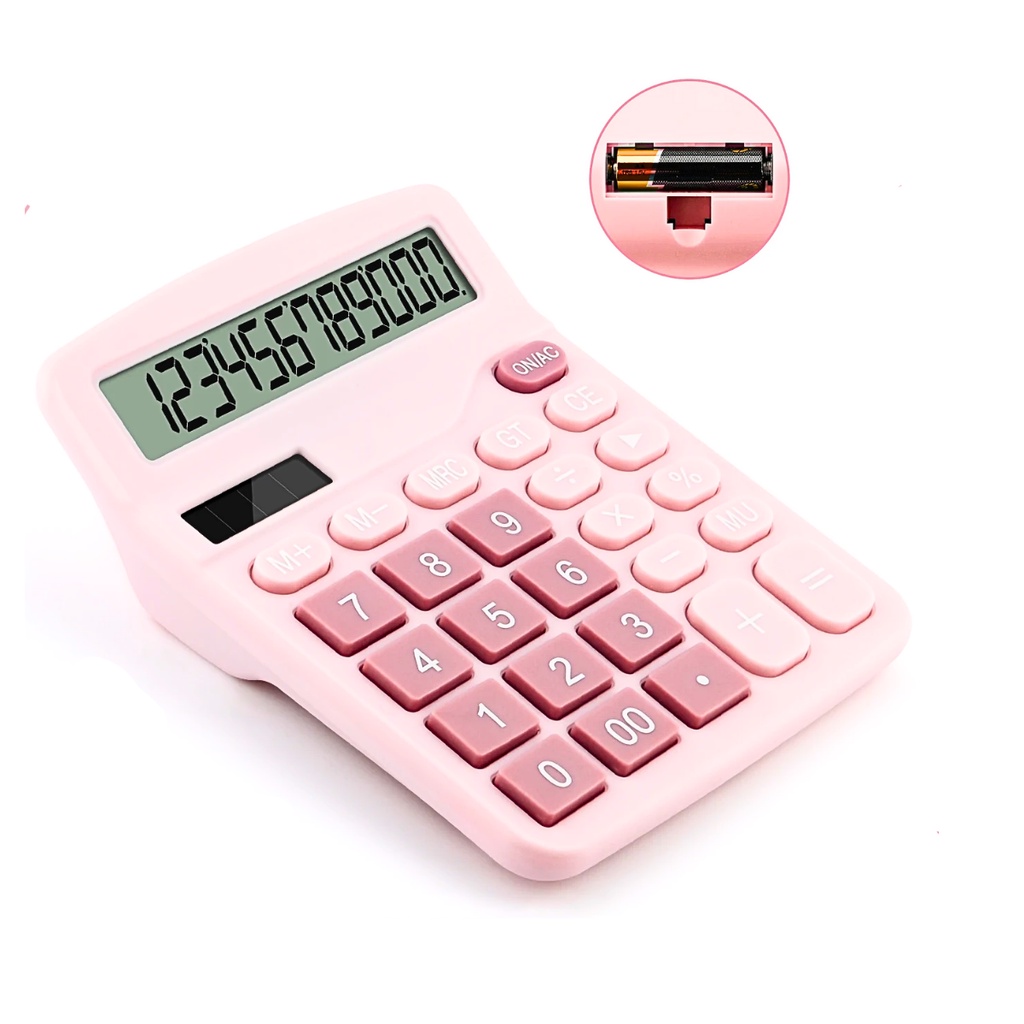 Calculadora Mesa Rosa Visor Grande 12 Dígitos Solar E Pilha Cor Rosa-claro | Shopee Brasil