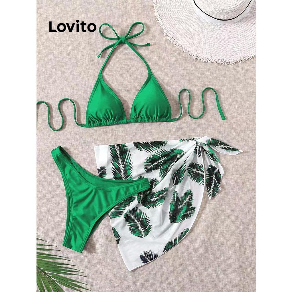 Lovito Conjuntos De Biquíni Sexy Tropical Com Renda Sem Costas Para Mulheres Lnl42119