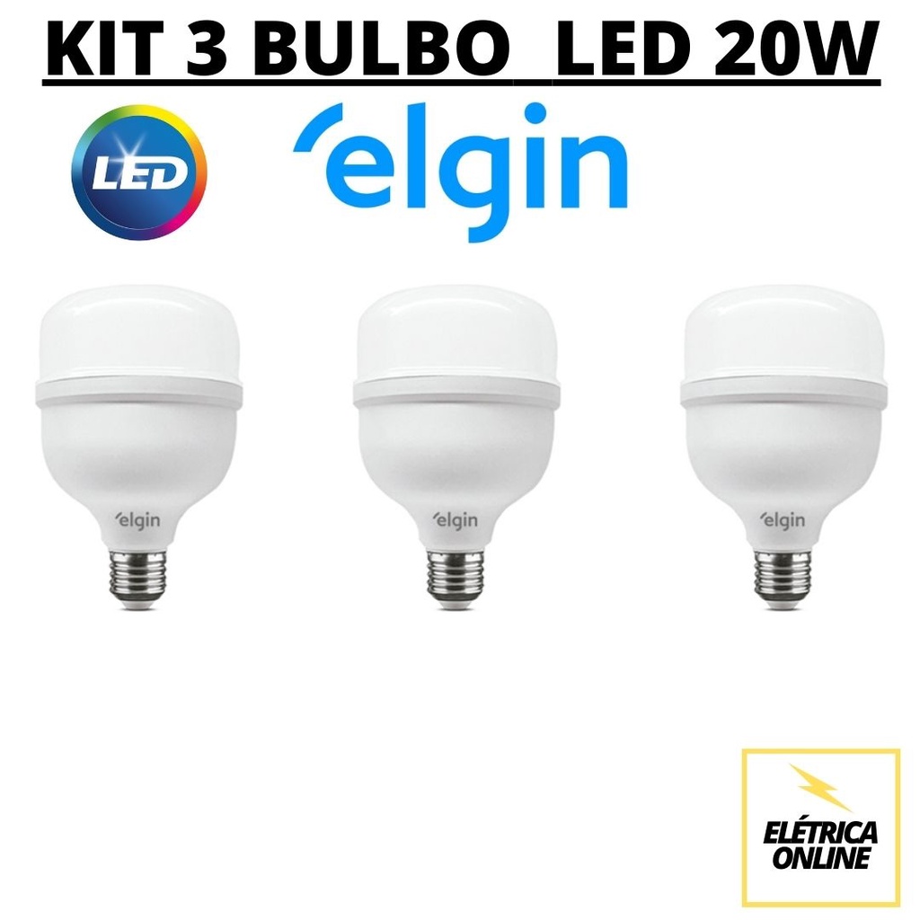KIT 3 Lâmpada Bulbo LED 20w A60 6500K BRANCO FRIO - ELGIN | Shopee Brasil