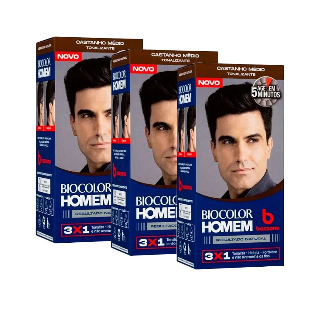 Kit Tonalizante Biocolor Homem Castanho Médio - 3 Unidades | Shopee Brasil