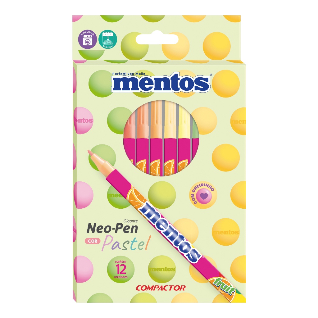 Canetinha Mentos Hidrográfica Compactor Pastel Com Cheirinho - 12 ...