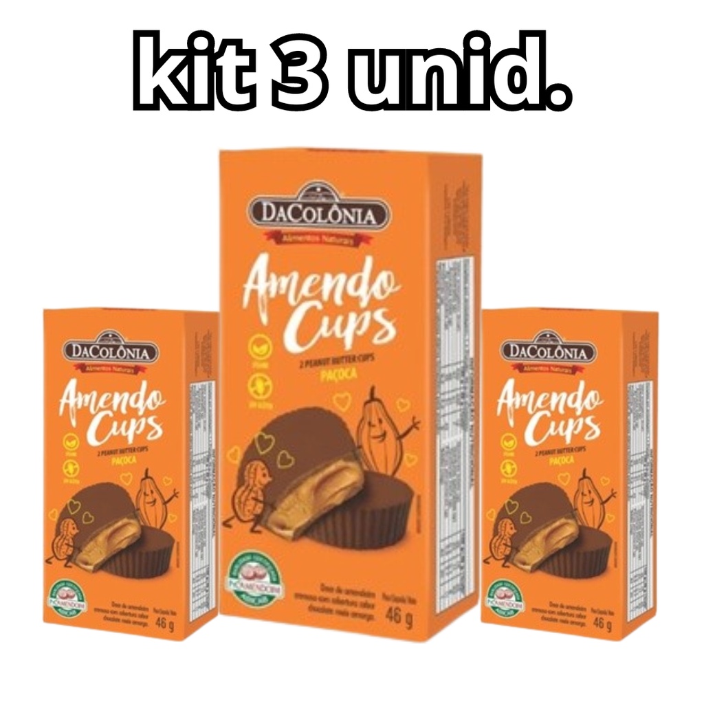 KIT 3 unid Amendo Cups Sabor Paçoca Creme de Amendoim com Chocolate ...