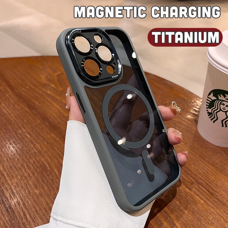 Câmera Metálica De Luxo Acrílica Transparente Magnética Para Magsafe Caixa De Carga Sem Fio ...