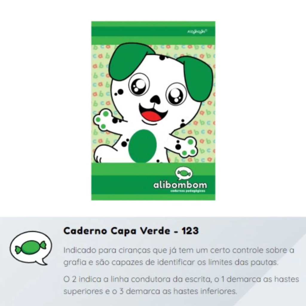 Caderno Alibombom Infantil verde 80 folhas Pauta Numerada 123 Capa Dura ...
