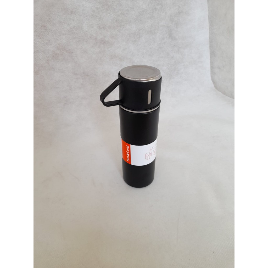 Garrafa Térmica Preta Inox 450ml c/ Caneca e Bico p/ servir | Shopee Brasil