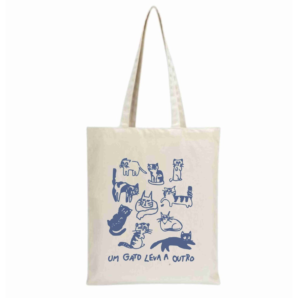 Bolsa Sacola Ecobag Ecologica algodão estampa gatos cat um gato leva a outro | Shopee Brasil