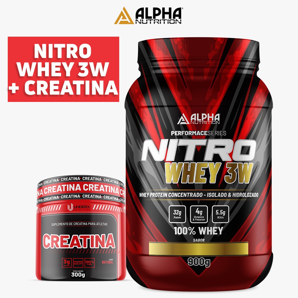Kit 01 Whey 3W nitro -Alpha nutrition + 01 Creatina 300g - Dymatrix | Shopee Brasil