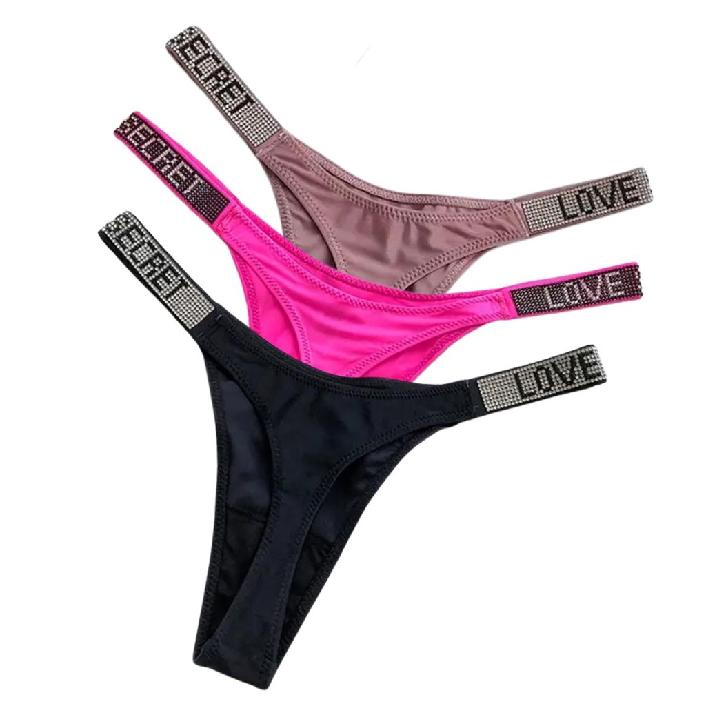 Kit 2 Calcinhas Fio Dental Strass Love Secret Cores Variadas