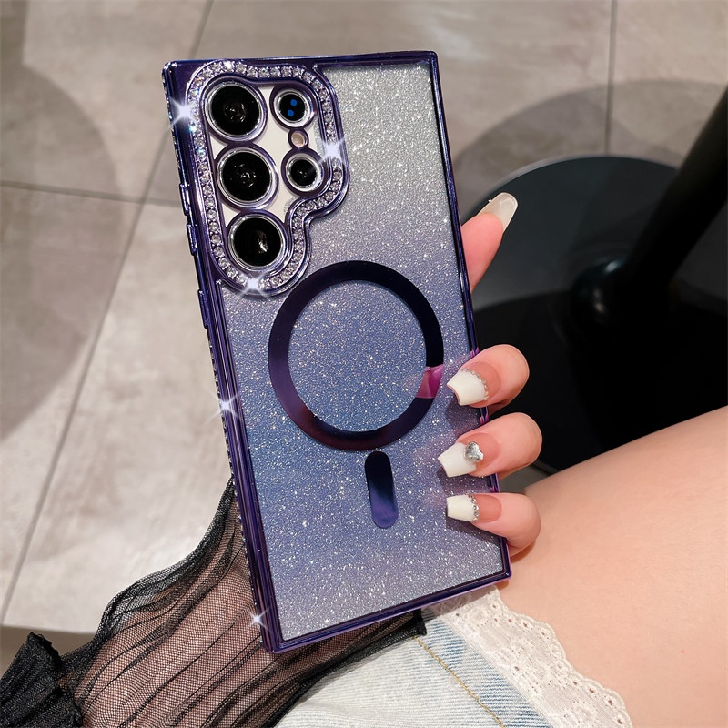 Capa De Luxo Gradiente De Revestimento Glitter Diamante Transparente Para Samsung S22 S23 Ultra ...