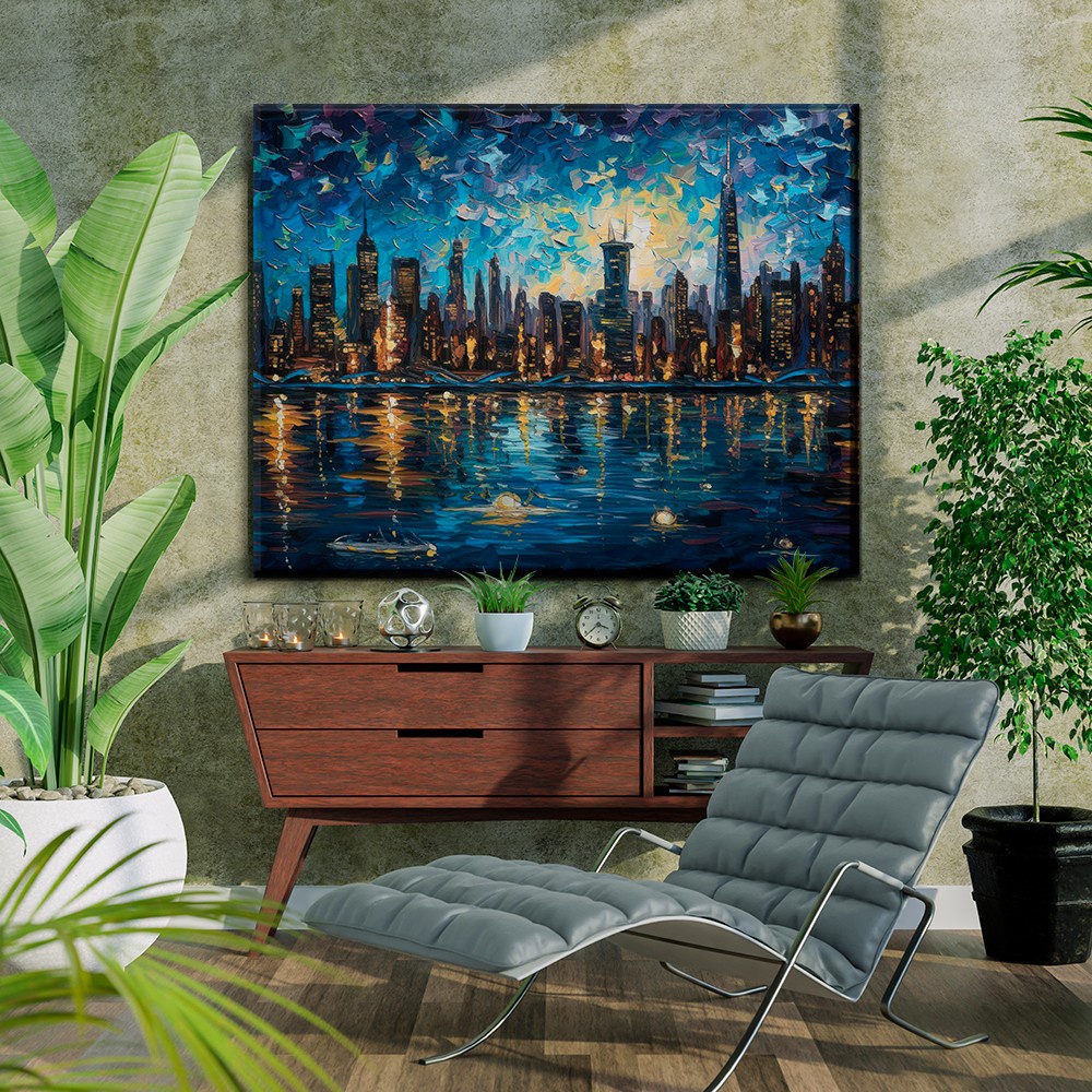 Quadro Decorativo 110x80cm Deitado nova york inspirado van gogh noite ...