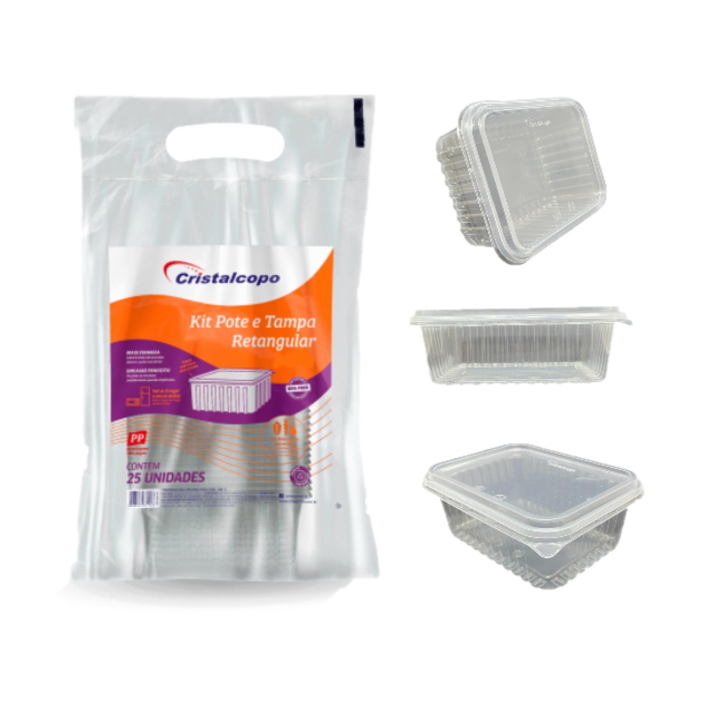 Kit Pote e Tampa Retangular PP 500ML C/25UN - CRISTALCOPO | Shopee Brasil