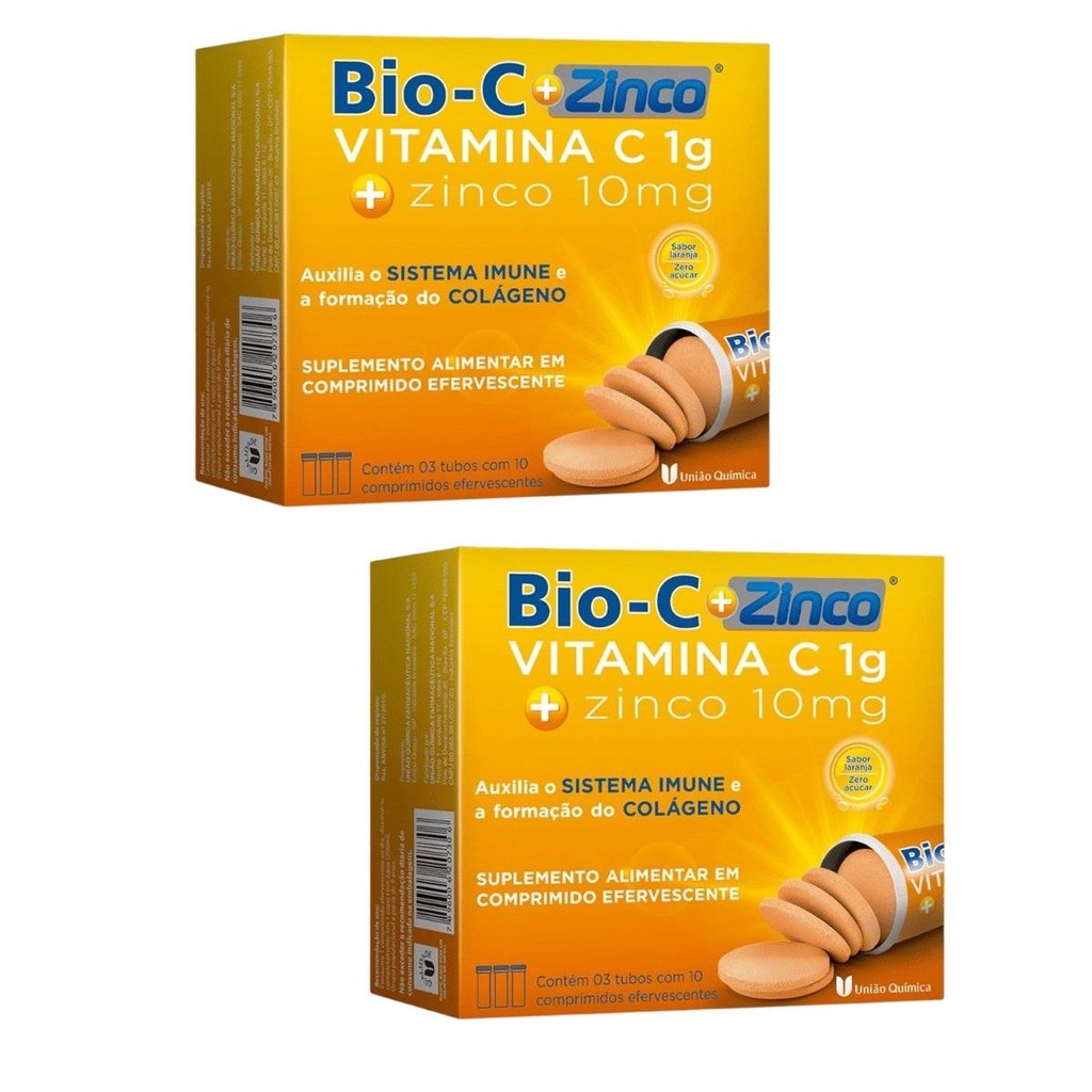 Bio-C + Zinco Laranja Com 2 Caixas De 30 Comprimidos Cada | Shopee Brasil