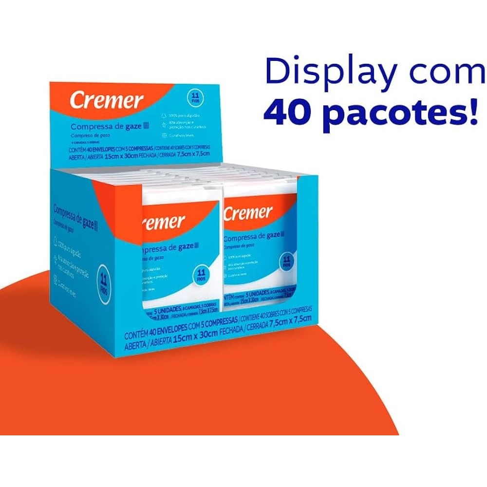 COMPRESSA GAZE CREMER 7,5x7,5cm 11 FIOS CX 40pct x 5un | Shopee Brasil