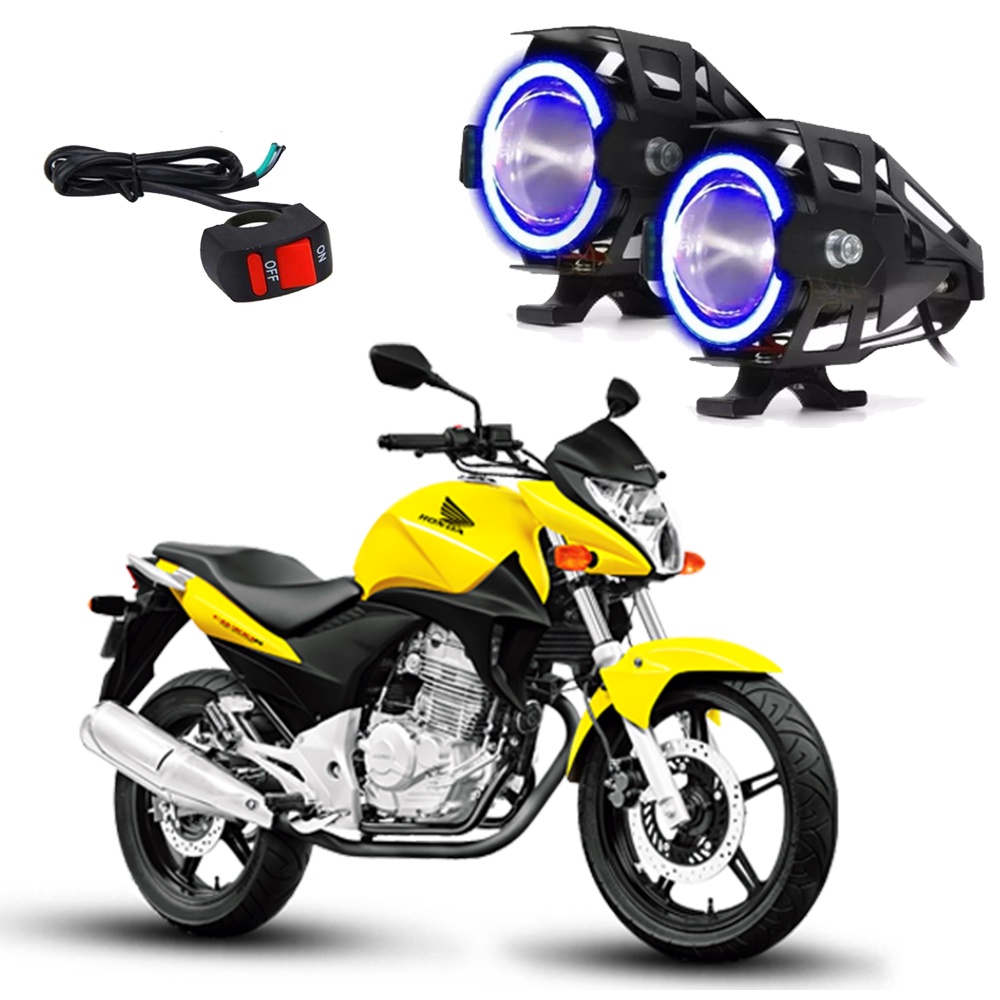 Kit Led Farol Milha Moto CB300R 2010 2011 2012 2013 Angel Eye U7 Azul ...
