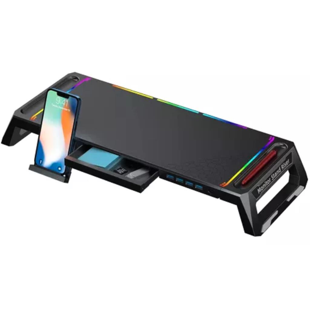 Base Suporte Para Elevar Monitor RGB Estilo Gamer, Modelo Com 4 Portas ...