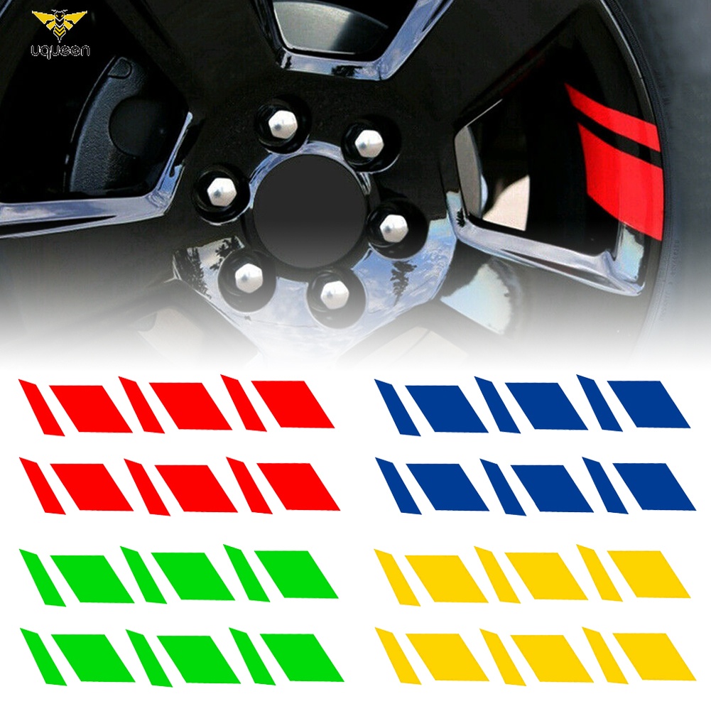 UQEEN Adesivo de carro de 6pcs de aviso de roda reflexiva Hash Mark Stripe Racing Hub Decalques ...