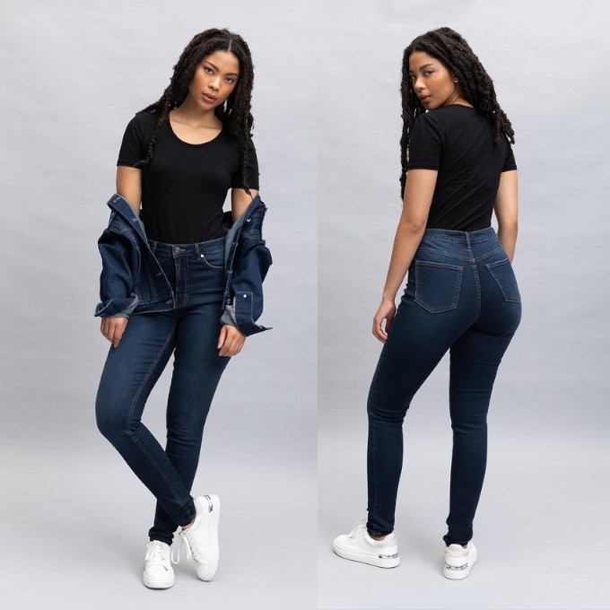 Calça Jeans Feminina Premium Modela Azul Escuro Azul Aço Levanta Bumbum ...