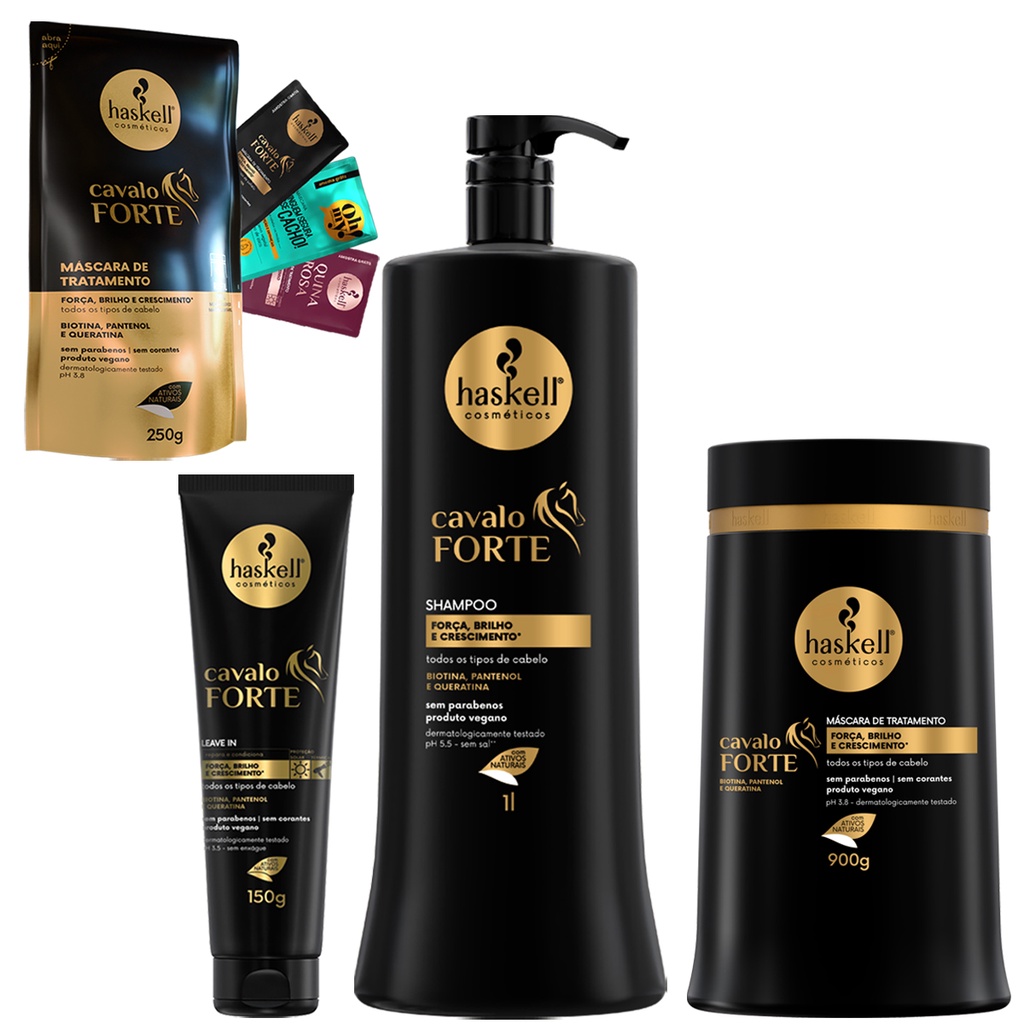 Kit Shampoo 1L Máscara 900g Leave 150g Haskell Cavalo Forte | Shopee Brasil
