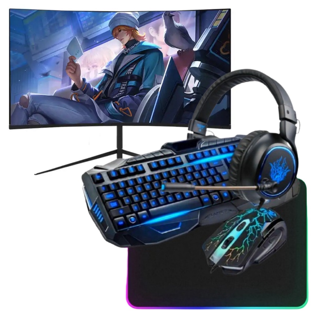 Kit Gamer Monitor Curvo 27" FHD Fone Teclado Mouse Mousepad | Shopee Brasil