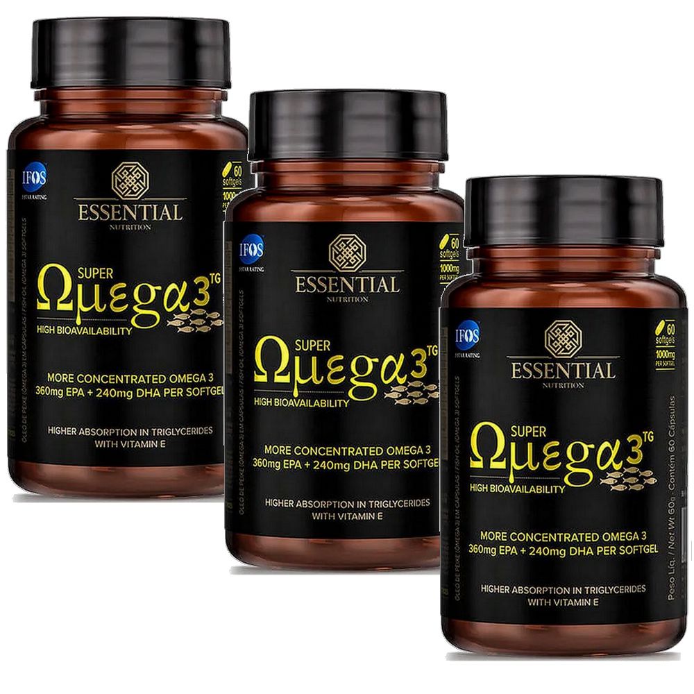 Kit 3x Super Omega 3 TG (60 caps cada) 1000mg - Essential Nutrition ...