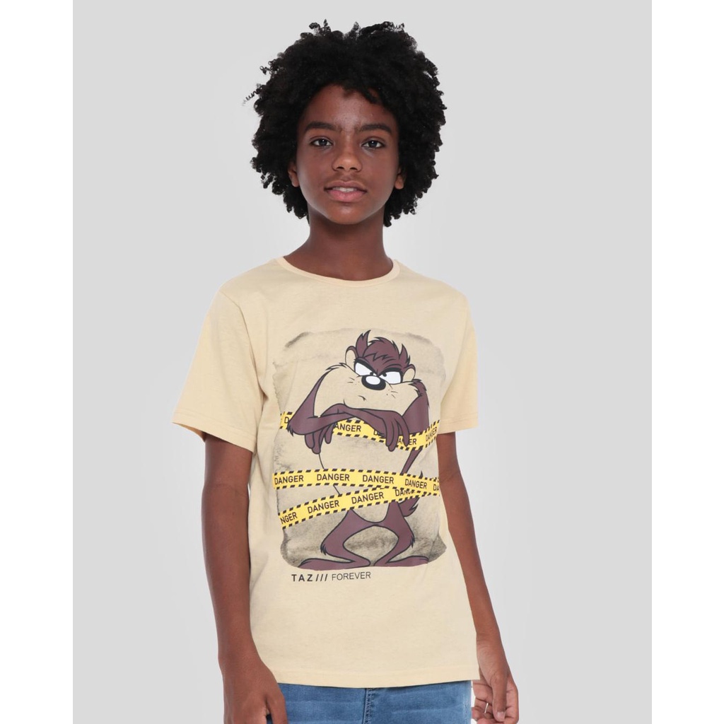 Camiseta Juvenil Estampa Taz Looney Tunes Bege | Shopee Brasil