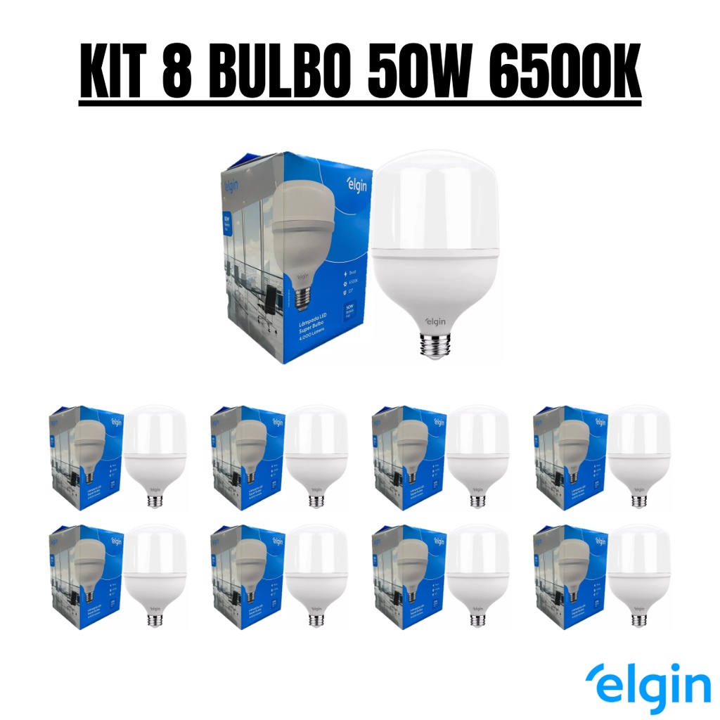 KIT 8 Lâmpada Bulbo Led 50w Bivolt 6500K E27 - ELGIN | Shopee Brasil