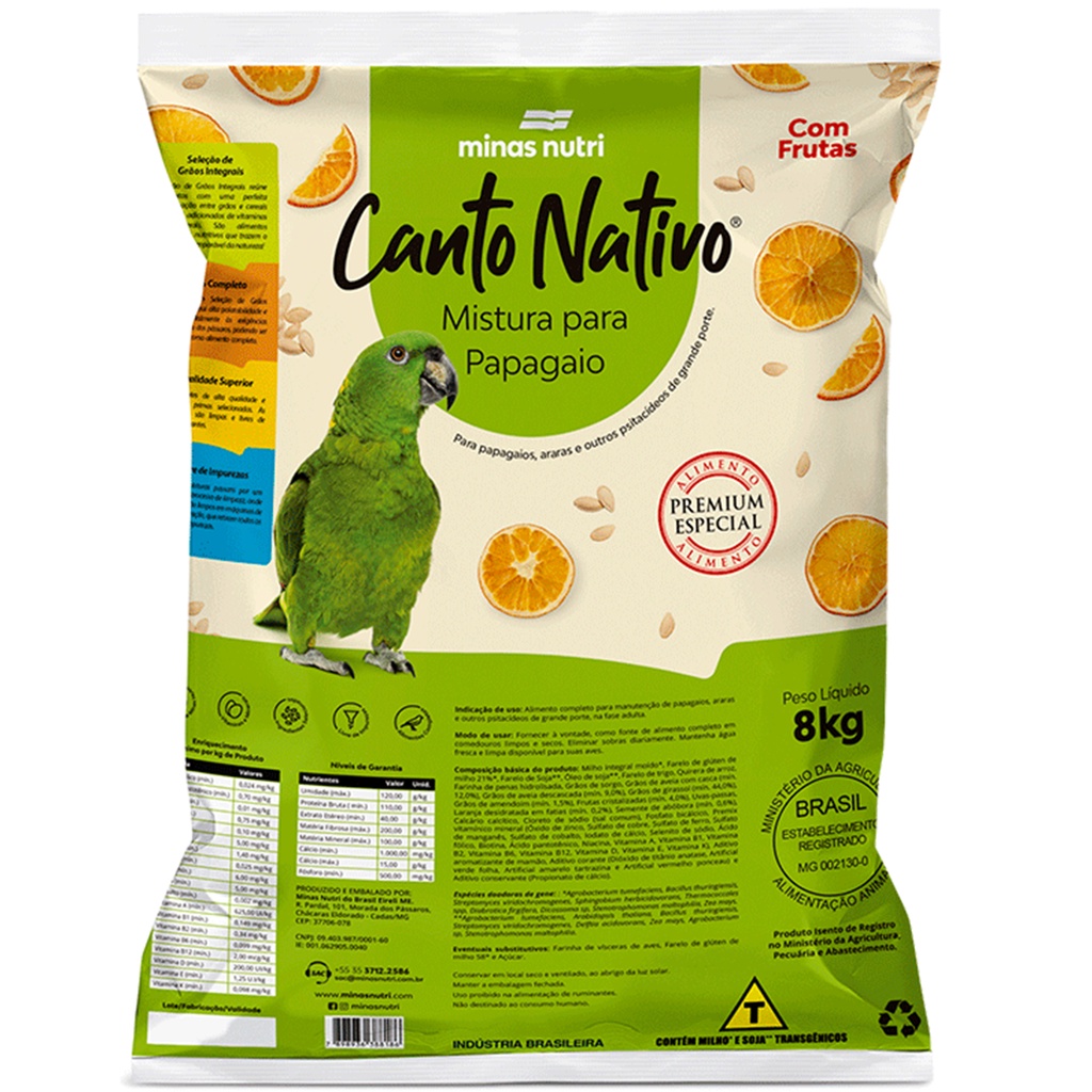 Mistura para Papagaio Alimento Canto Nativo Papagaio 8Kg | Shopee Brasil