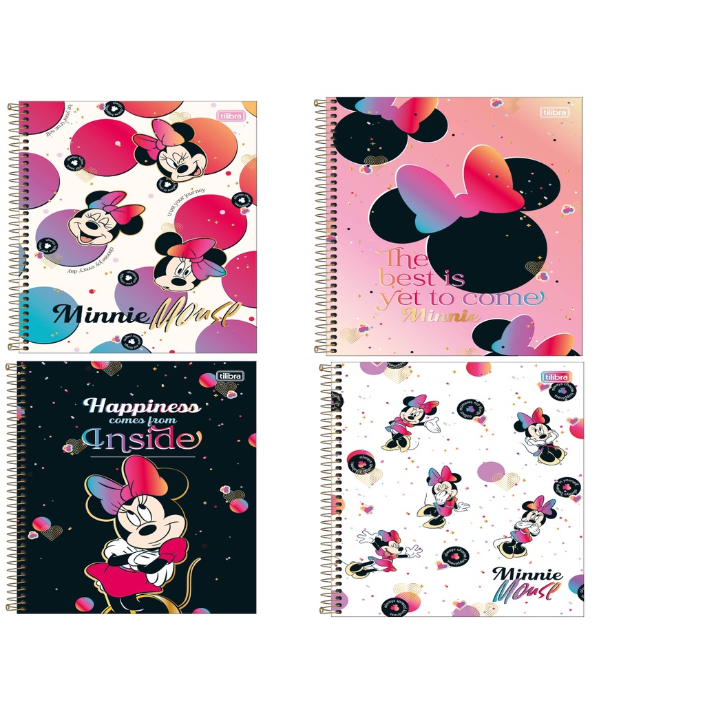 Caderno Minnie Mouse Espiral Universitário Capa Dura 2024 10 Matérias ...
