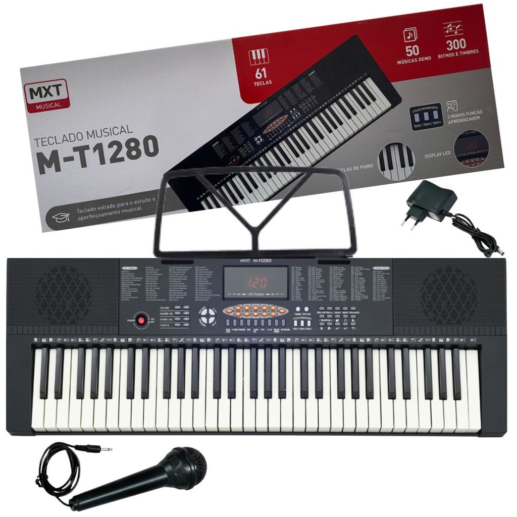 Teclado Musical Mxt M-t1280 - 300 timbres 61 Teclas com Microfone | Shopee Brasil