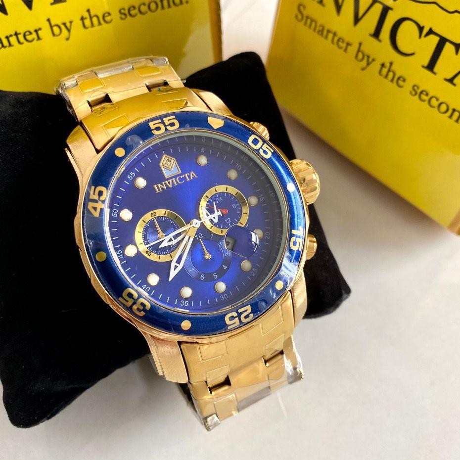 Relógio Invicta Pro Driver Casual de Luxo Grande Masculino Dourado Ouro ...