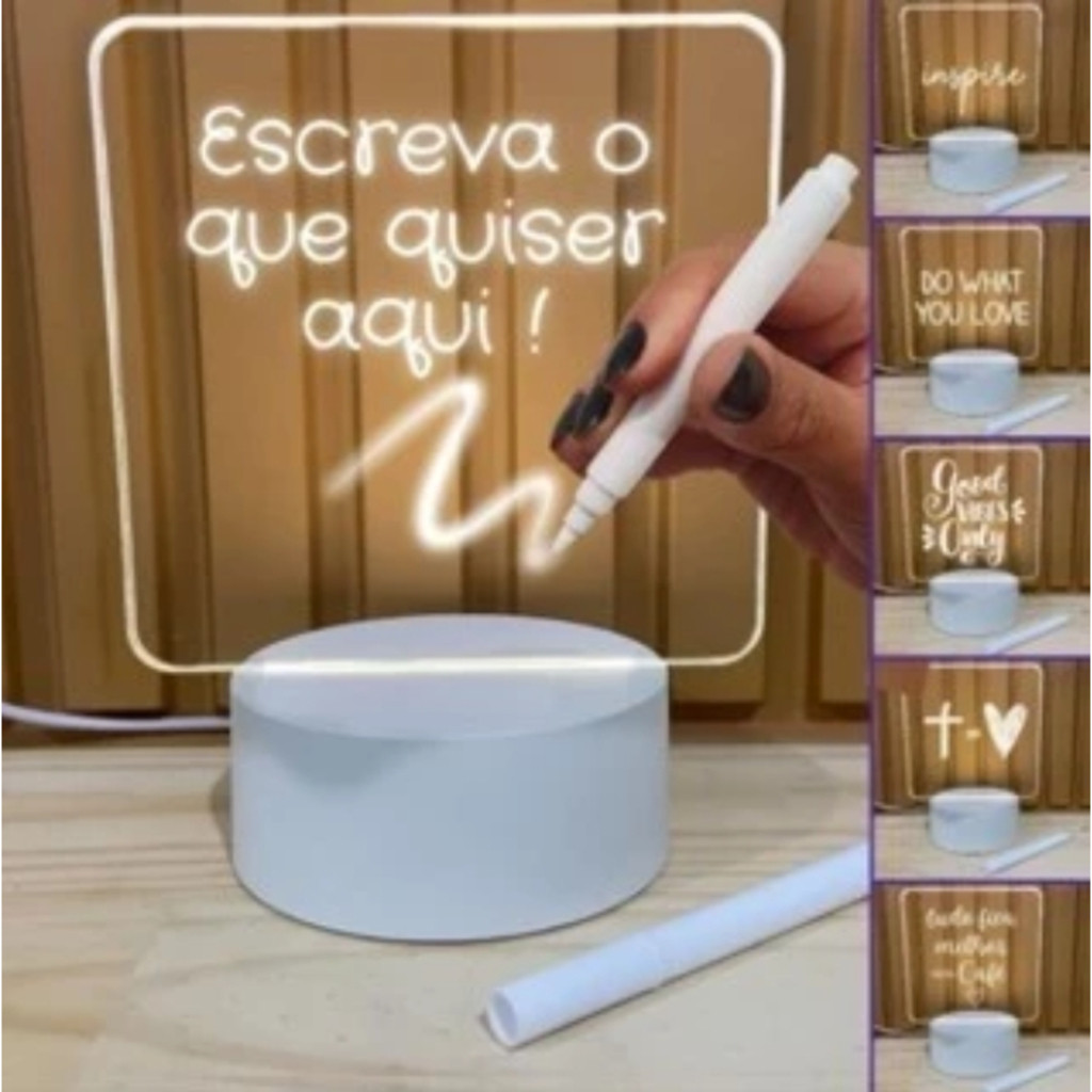 Luminária de Escrever Abajur Led Quadro de Notas Anotações Acrílico ...