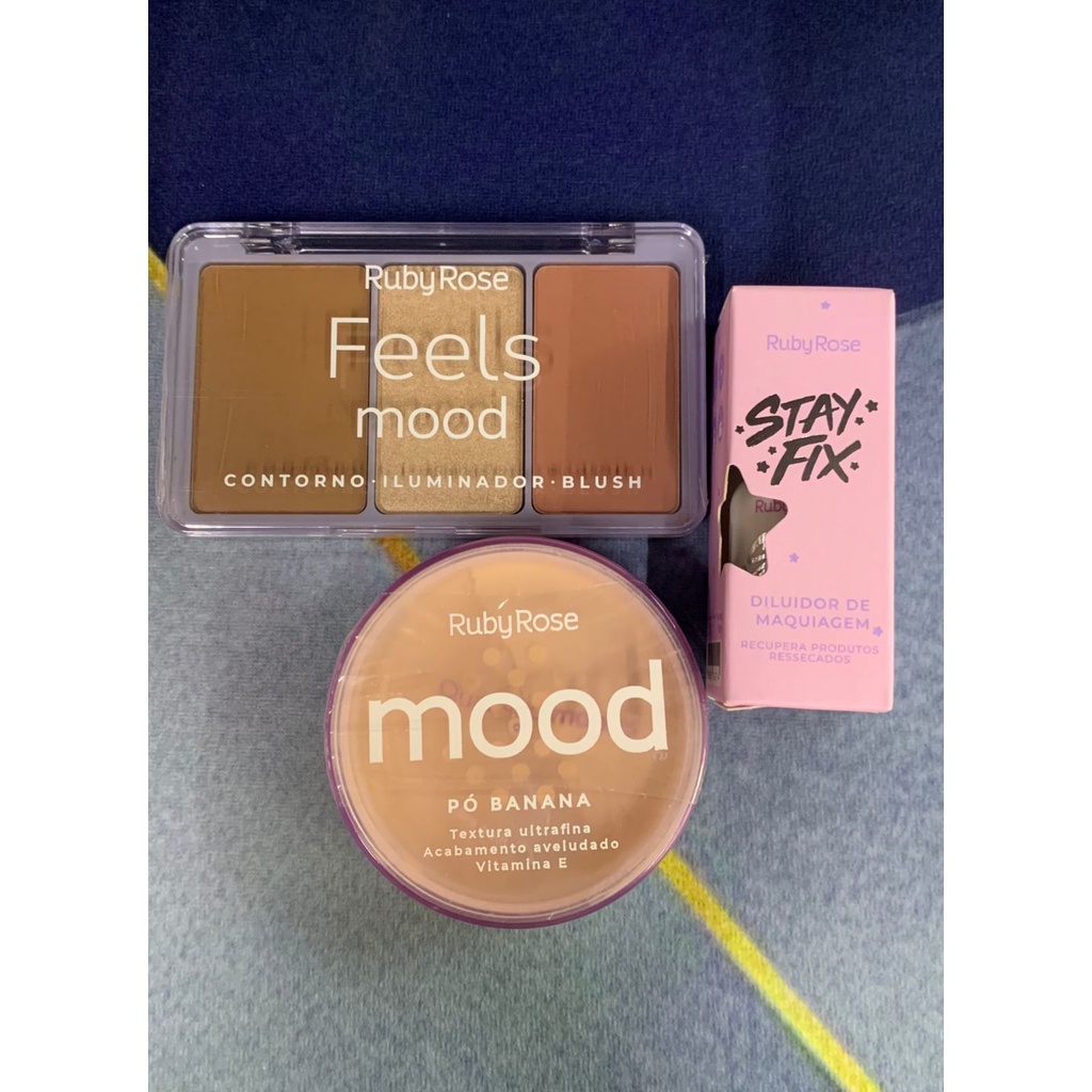 Kit Ruby Rose Contém Paleta de Contorno, Iluminador e Blush, Diluidor de Maquiagem e Pó Banana ...