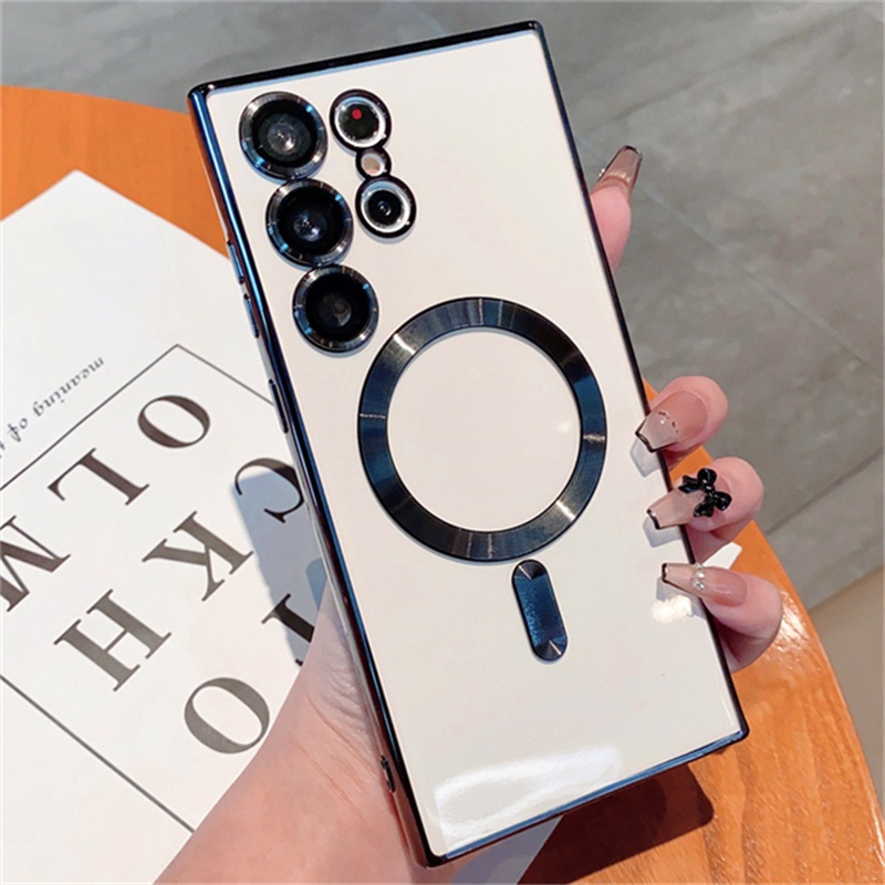 Para Magsafe Luxury Magnetic Clear Phone Cases Samsung Galaxy S23 Ultra S22 Plus Plating TPU ...