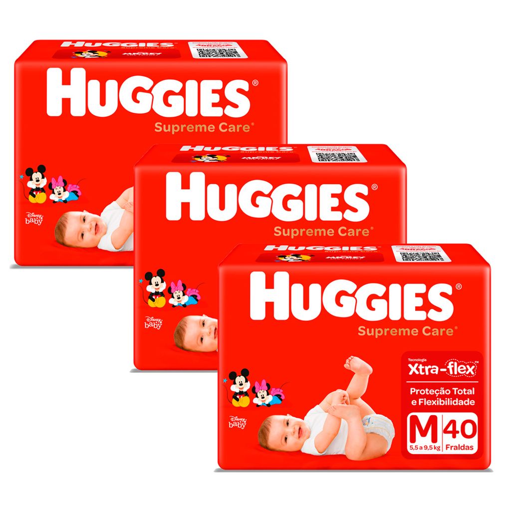 Kit 3 Fralda Huggies Supreme Care Tamanho M Mega 40 Unidades ...