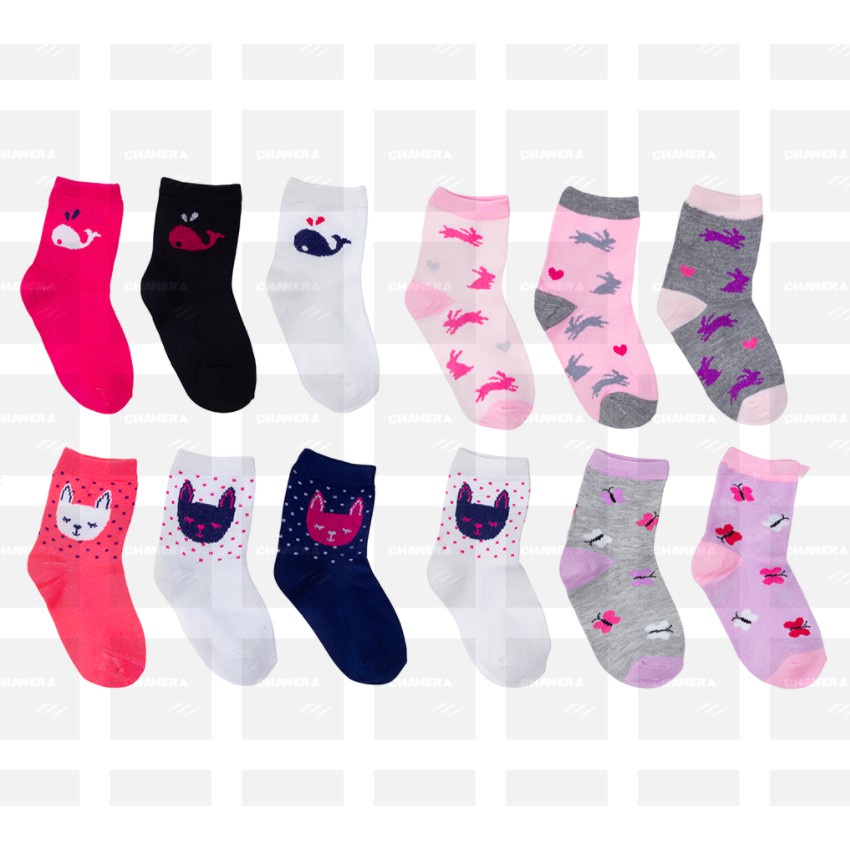 Kit 12 Pares Meia Infantil Feminino Feminino Bebês e Crianças Estampada ...