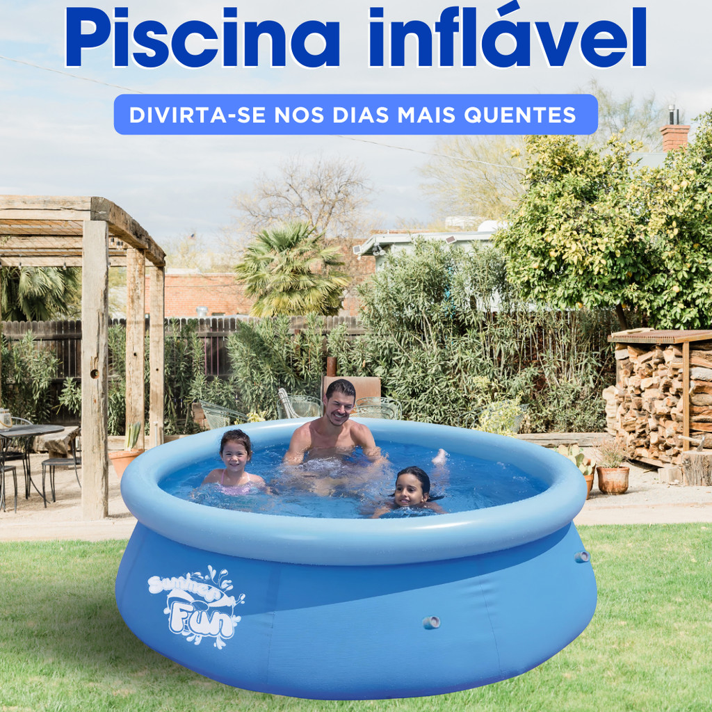 Piscina Inflável Redonda 2.490L Com Borda Inflável, Fácil de Montar ...