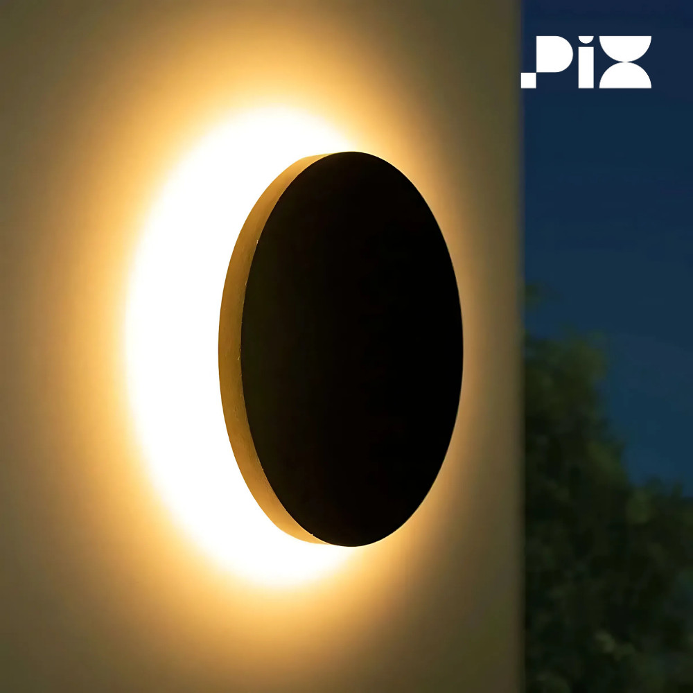 Luminária Arandela Parede Led Eclipse Preta 3000K Quente 12W Pix Bivolt Redondo Círculo Uso ...