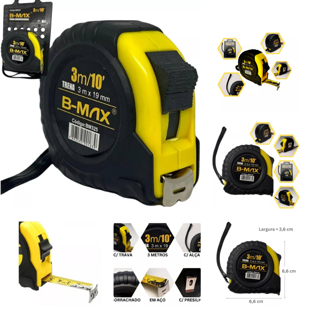 Trena 3m Profissional Ferramenta Resistente Emborrachada Aço | Shopee ...