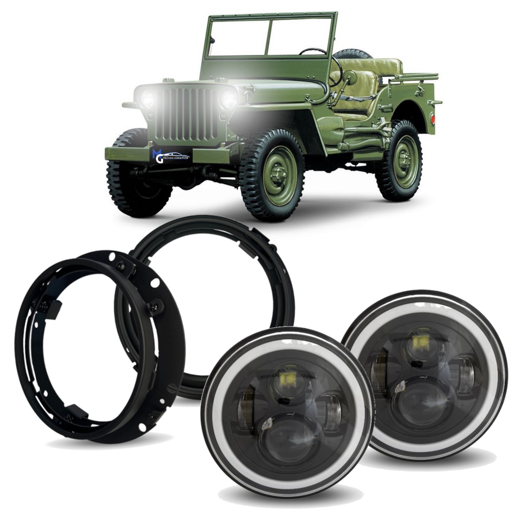 Par Farol Angel Eyes 60w + Suporte Jeep Willys Todos | Shopee Brasil