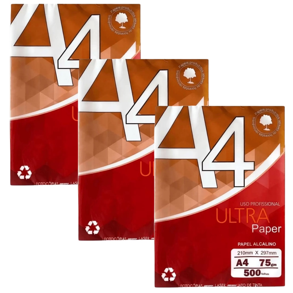 Papel sulfite A4 75g branco 210x297mm Ultra Paper kit com 1500 folhas ...