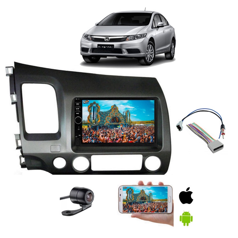 Mp5 Multimidia Moldura 2 Din Civic 2009 2010 2011 + Camera | Shopee Brasil