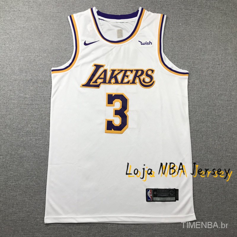 Homens Camisa 2023 nba Los Angeles Lakers #3 Anthony Davis Branco de ...