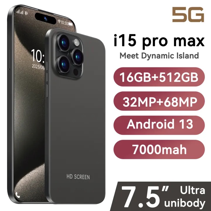 Smartphone i15 Pro Max 7 Polegadas 12GB + 512GB 6800mAh Bateria Versão global multi-Linguagem ...