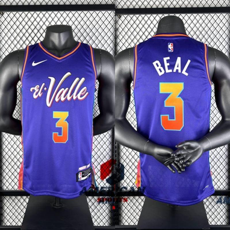 Homens Camiseta 2023-24 Phoenix Suns #3 Bradley Beal Purple Camisa 2023NBA Jogador De ...