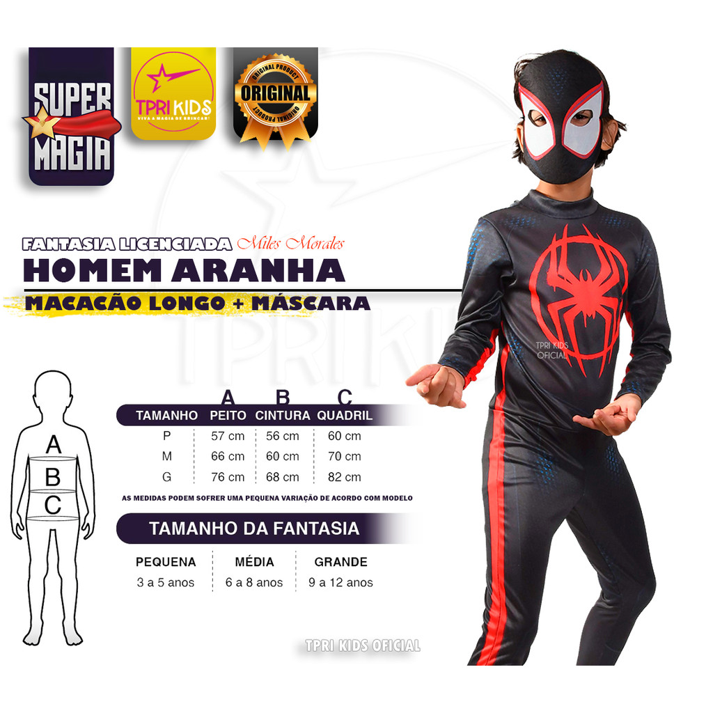 FANTASIA MILES MORALES HOMEM ARANHA SPIDER ORIGINAL ROUPA INFANTIL ...